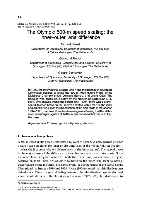 (PDF) The Olympic 500-m speed skating; the inner-outer lane difference