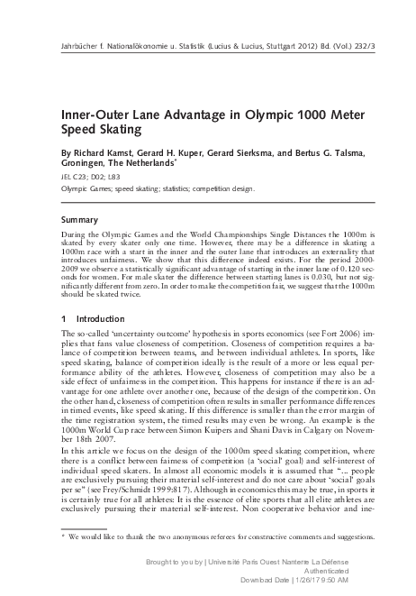 (PDF) Inner-Outer Lane Advantage in Olympic 1000 Meter Speed Skating