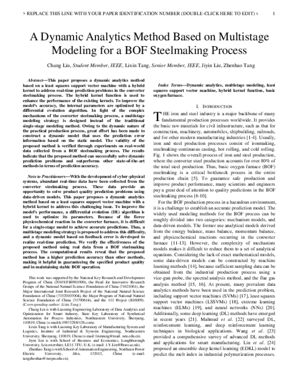 (PDF) A Dynamic Analytics Method Based on Multistage Modeling for a BOF Steelmaking Process