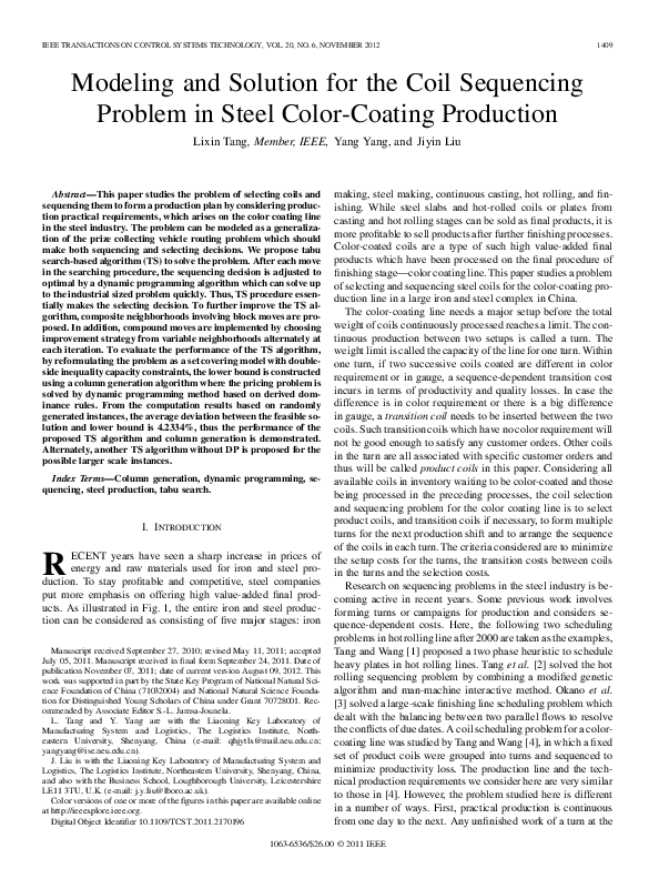 (PDF) Modeling and Solution for the Coil Sequencing Problem in Steel ...