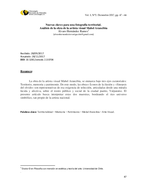 (PDF) Nuevas claves para una fotografía territorial. Análisis de la obra de la artista visual ...