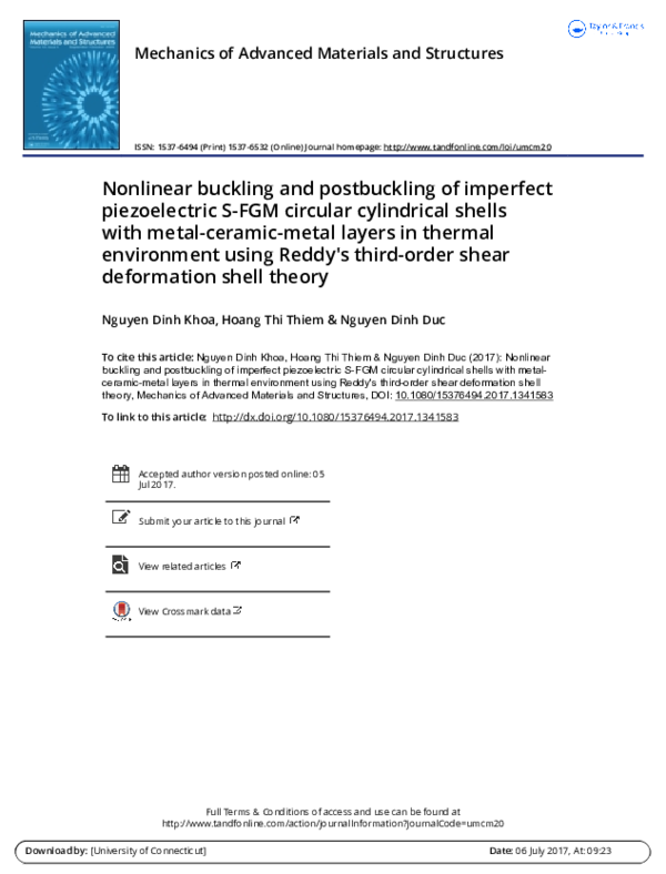 (PDF) Nonlinear buckling and postbuckling of imperfect piezoelectric S-FGM circular cylindrical ...