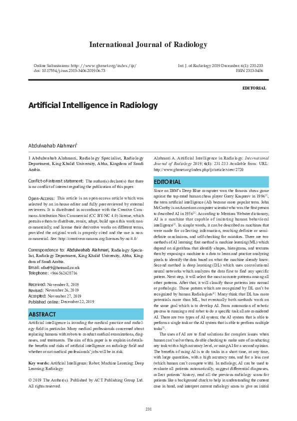 (PDF) Artificial Intelligence in Radiology (PDF) Artificial Intelligence in Radiology