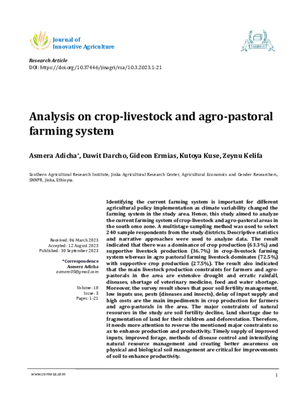 (PDF) Analysis on crop-livestock and agro-pastoral farming system