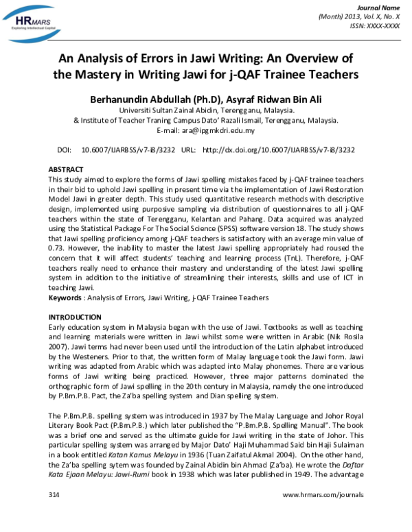 (PDF) An Analysis of Errors in Jawi Writing: An Overview of the Mastery ...
