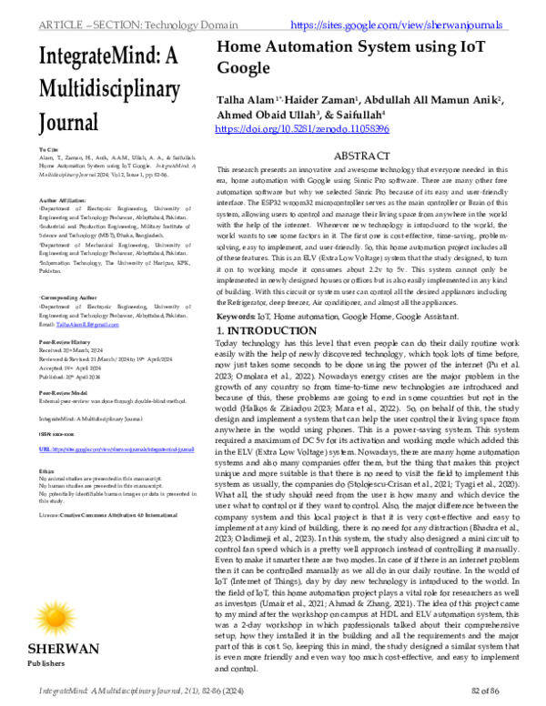 (PDF) Home Automation System using IoT Google