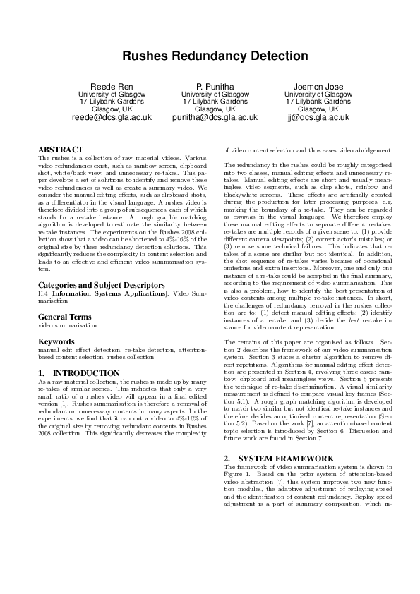 (PDF) Rushes Redundancy Detection