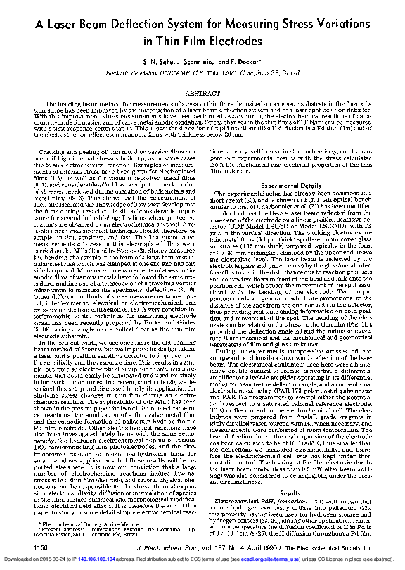 (PDF) A Laser Beam Deflection System for Measuring Stress Variations in Thin Film Electrodes