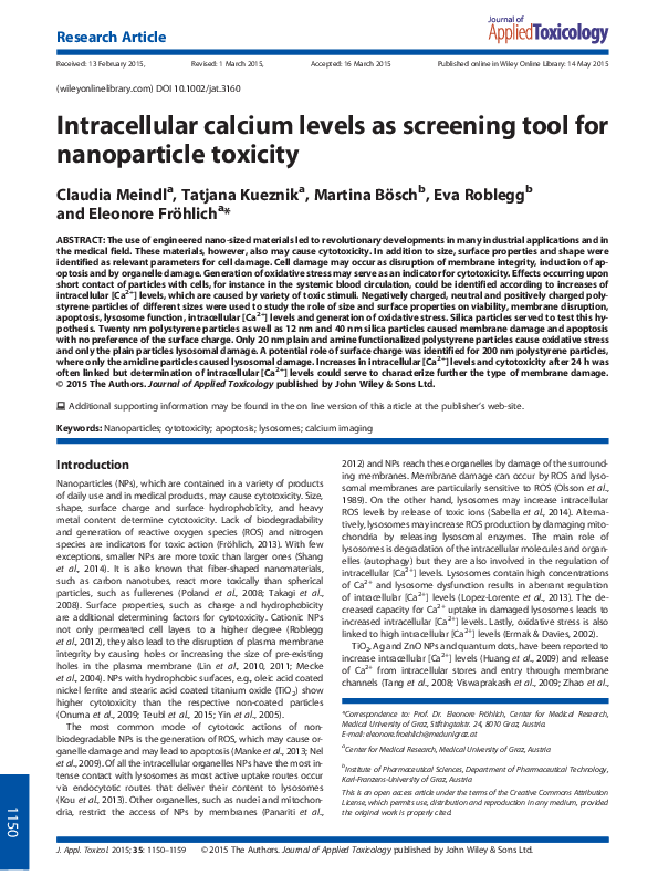 (PDF) Intracellular calcium levels as screening tool for nanoparticle ...