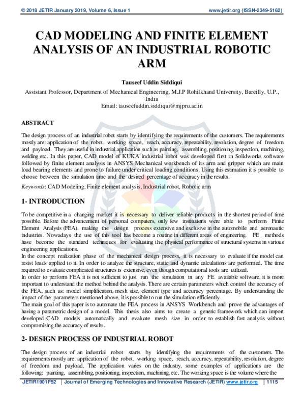 (PDF) Cad Modeling and Finite Element Analysis of an Industrial Robotic Arm