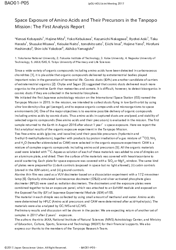 (PDF) Space Exposure of Amino Acids and Their Precursors in the Tanpopo ...
