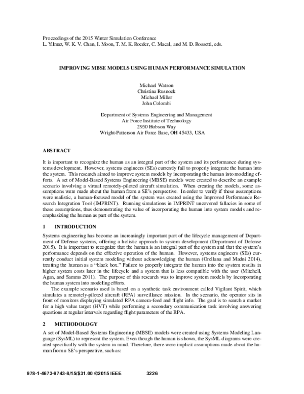 (PDF) Improving MBSE models using human performance simulation