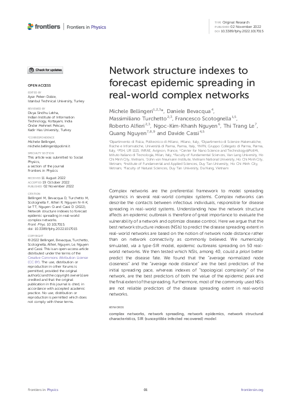 (PDF) Network structure indexes to forecast epidemic spreading in real-world complex networks