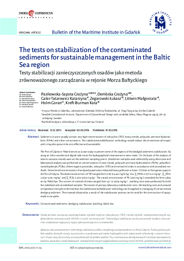 (PDF) The tests on stabilization of the contaminated sediments for ...