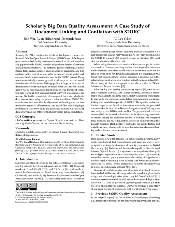 (PDF) Scholarly big data quality assessment