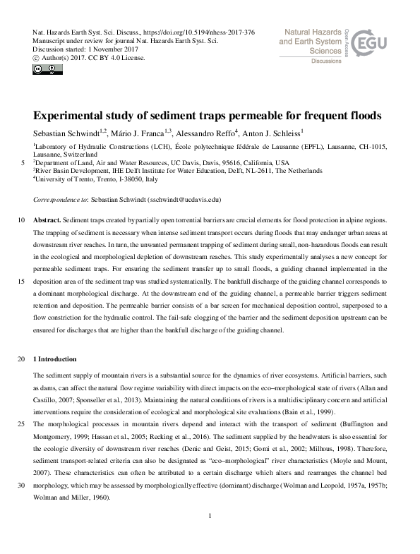 (PDF) Experimental study of sediment traps permeable for frequent floods