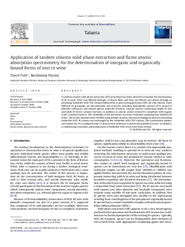 Pdf Application Of Tandem Column Solid Phase Extraction And Flame Atomic Absorption