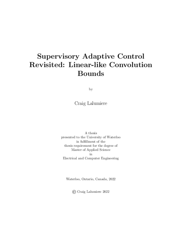 (PDF) Supervisory Adaptive Control Revisited: Linear-Like Convolution Bounds | Craig Lalumiere ...