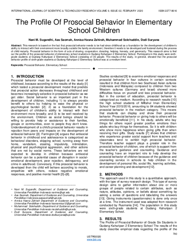 (PDF) The Profile Of Prosocial Behavior In Elementary School Children