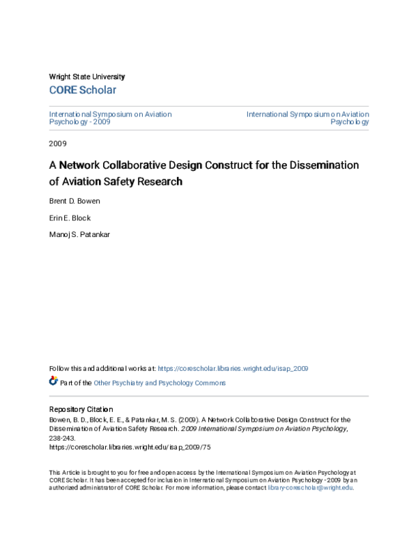 (PDF) Collaborative Network for Aviation Safety Research Dissemination