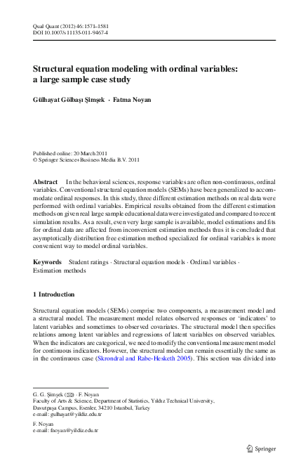 (PDF) Structural equation modeling with ordinal variables: a large sample case study