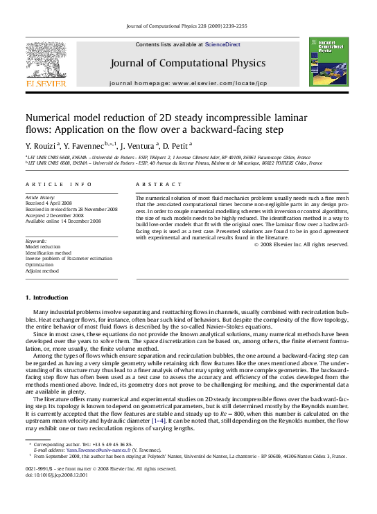 (PDF) Numerical model reduction of 2D steady incompressible laminar flows: Application on the ...