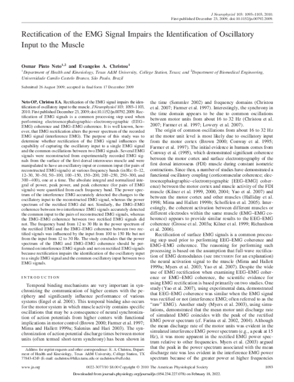 (PDF) Rectification of the EMG Signal Impairs the Identification of ...