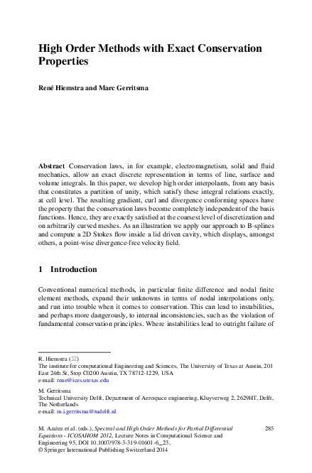 (PDF) High Order Methods with Exact Conservation Properties