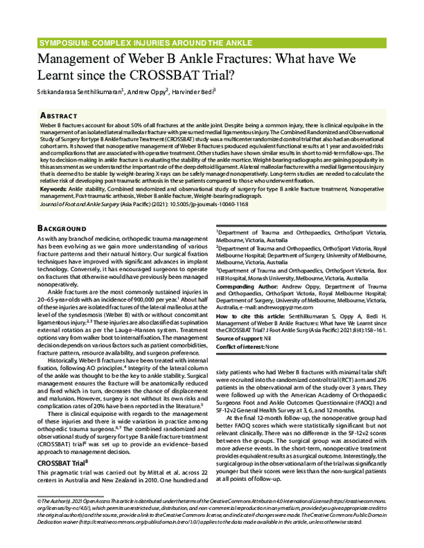 (PDF) The Management of Weber B Ankle Fractures: What Have We Learnt ...