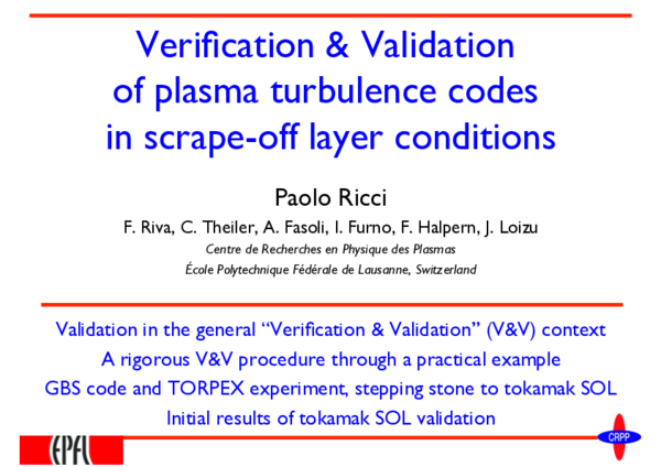 (PDF) Verification and validation of plasma turbulence codes in scrape-off layer conditions