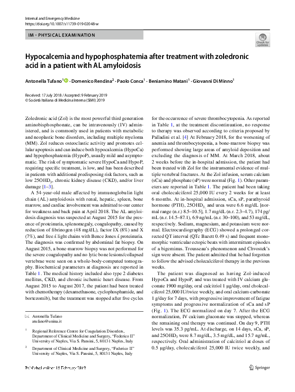 (PDF) Hypocalcemia and hypophosphatemia after treatment with zoledronic ...