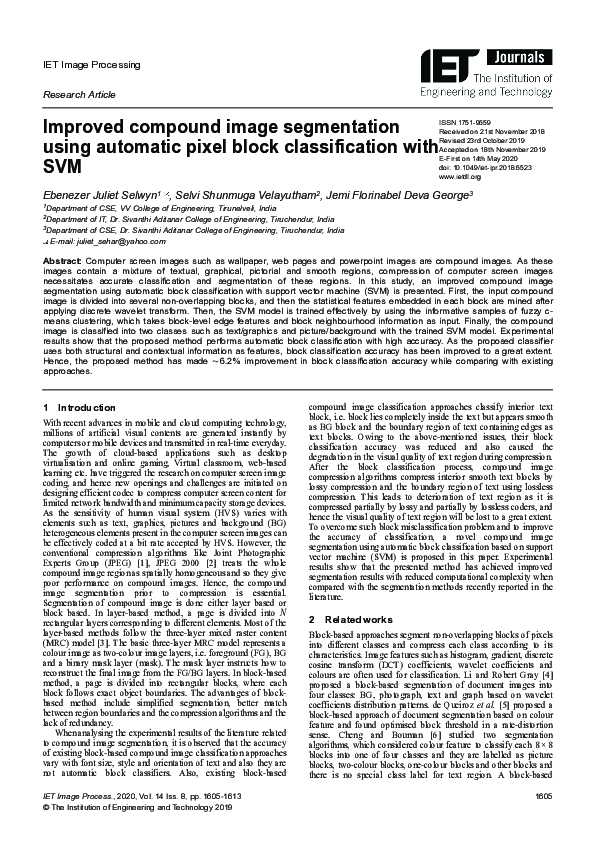 Pdf Improved Compound Image Segmentation Using Automatic Pixel Block Classification With Svm