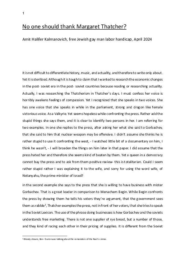 (PDF) No one should thank Margaret Thatcher?