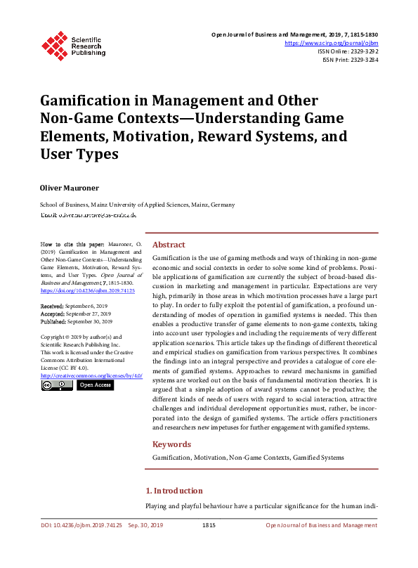 (PDF) Gamification in Management and Other Non-Game Contexts ...