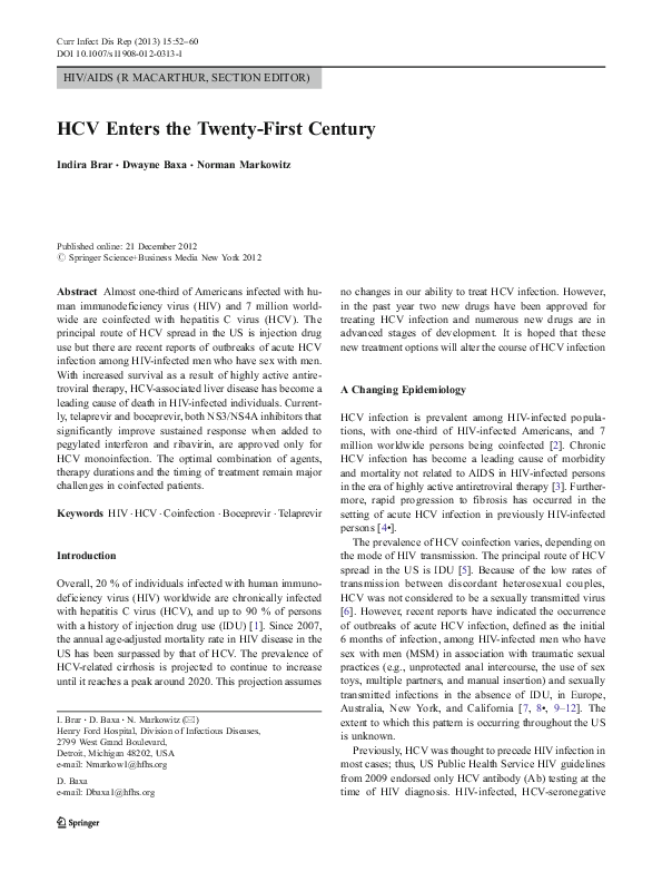 (PDF) HCV Enters the Twenty-First Century