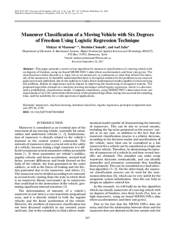(PDF) Maneuver Classification of a Moving Vehicle with Six Degrees of Freedom Using Logistic ...