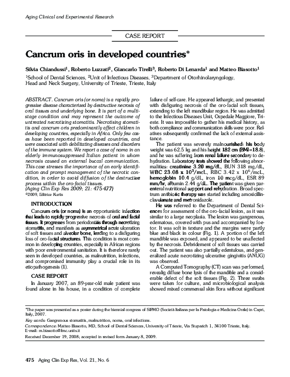 (PDF) Cancrum oris in developed countries