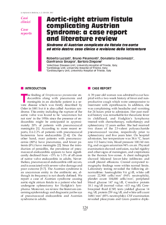 Aortic-right atrium fistula complicating Austrian Syndrome: a case ...