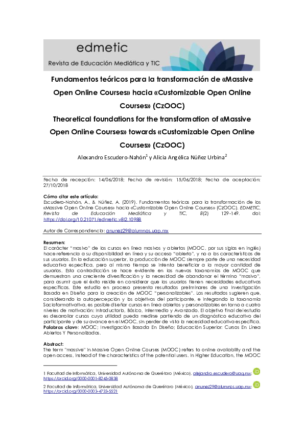 (PDF) Fundamentos teóricos para la transformación de los “Massive Open Online Courses” hacia ...