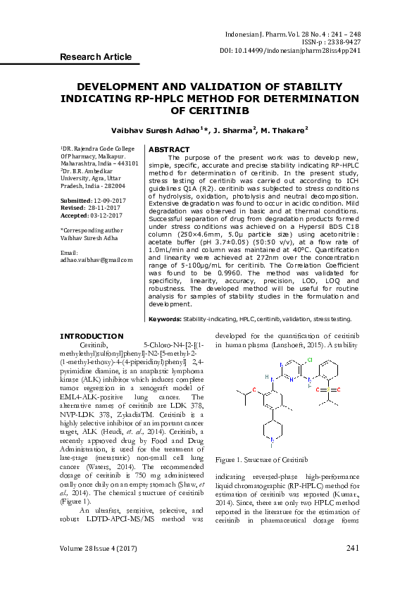 (PDF) Development And Validation Of Stability Indicating RP-HPLC Method For Determination Of ...