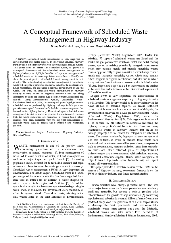(PDF) A Conceptual Framework Of Scheduled Waste Management In Highway ...