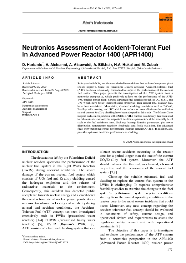 (PDF) Neutronics Assessment of Accident-Tolerant Fuel in Advanced Power ...