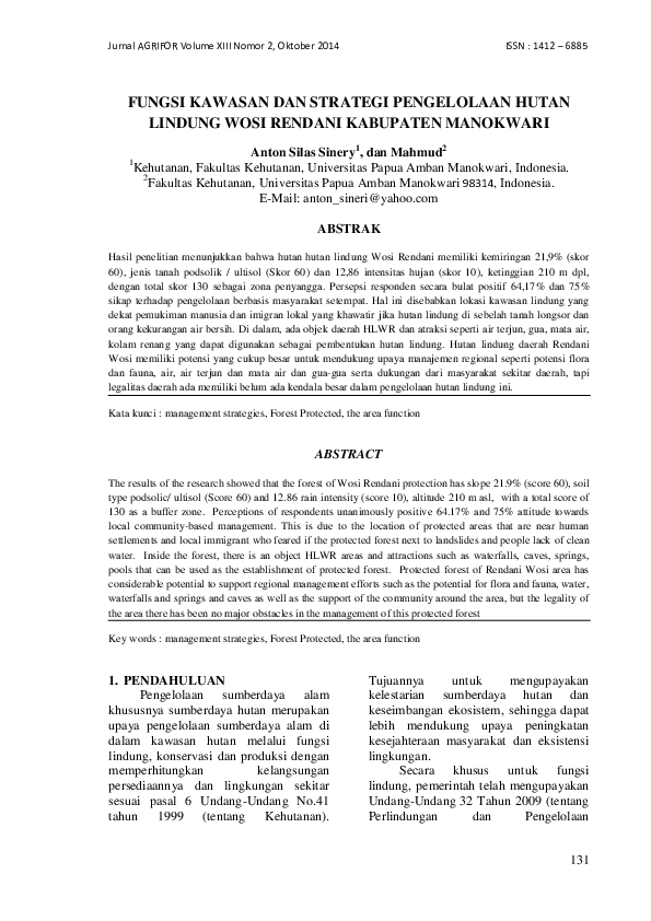 (PDF) Fungsi Kawasan Dan Strategi Pengelolaan Hutan Lindung Wosi Rendani Kabupaten Manokwari