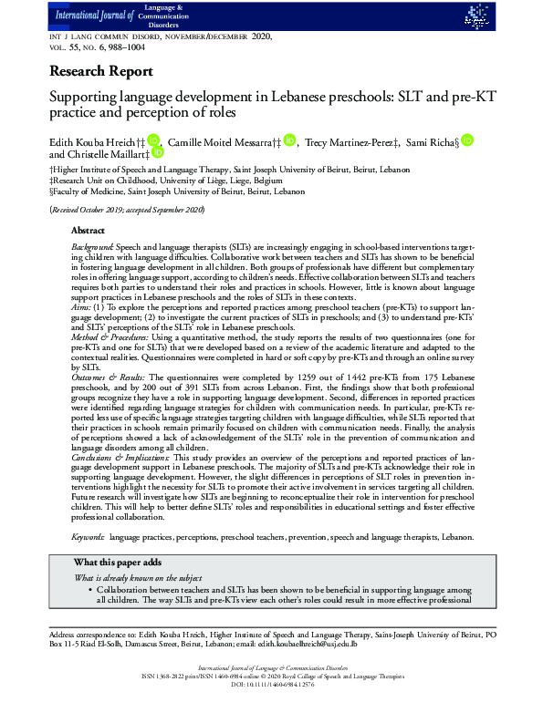 (PDF) Supporting language development in Lebanese preschools: SLT and ...