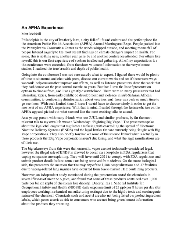 (PDF) An APHA Experience