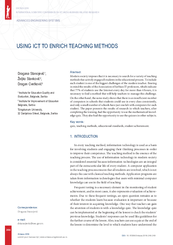 (PDF) Using Ict to Enrich Teaching Methods