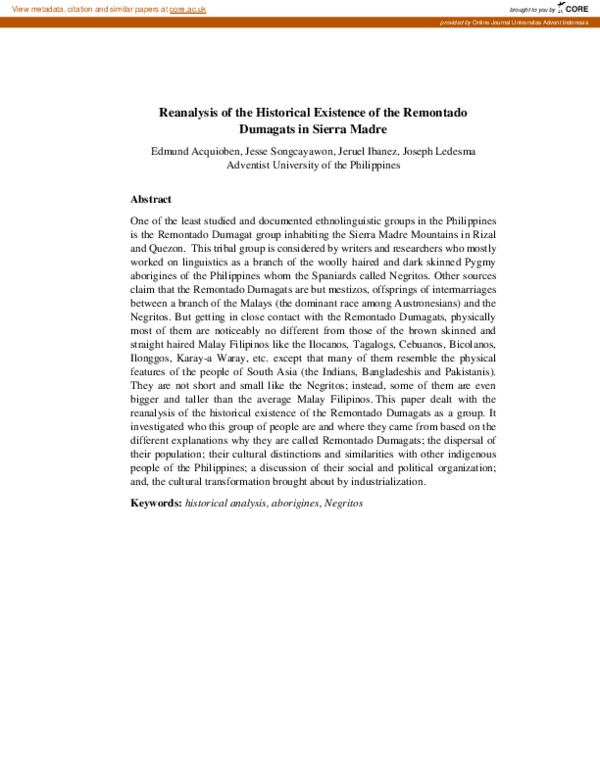 (PDF) Reanalysis of the Historical Existence of the Remontado Dumagats ...
