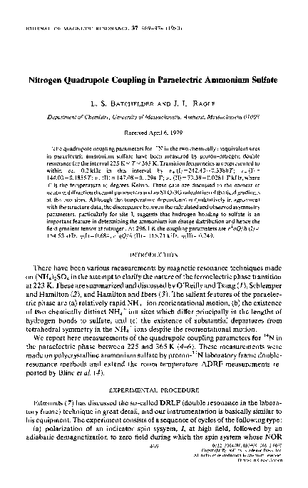 (PDF) Nitrogen quadrupole coupling in paraelectric ammonium sulfate