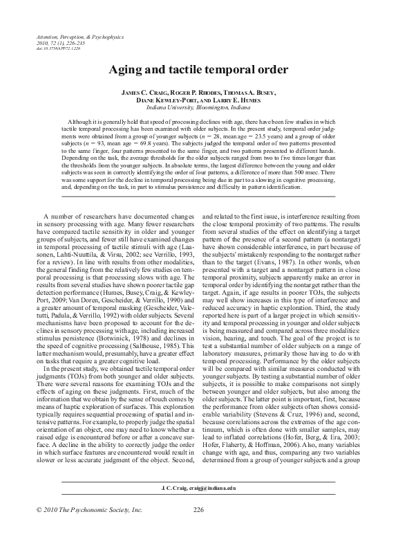 (PDF) Aging and tactile temporal order