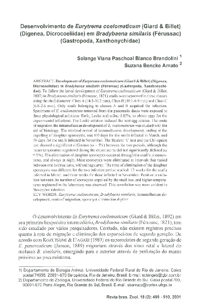 (PDF) Desenvolvimento de Eurytrema coelomaticum (Giard & Billet ...